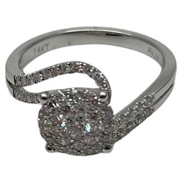 Diamonds Pave Set Round Cluster Halo 14K White Gold Statement Bypass ...