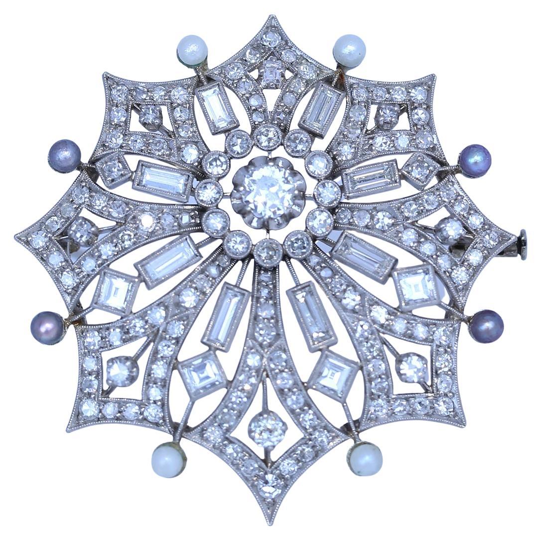 Snowflake Diamonds Pearls Brooch 18K White Gold, 1940 at 1stDibs ...