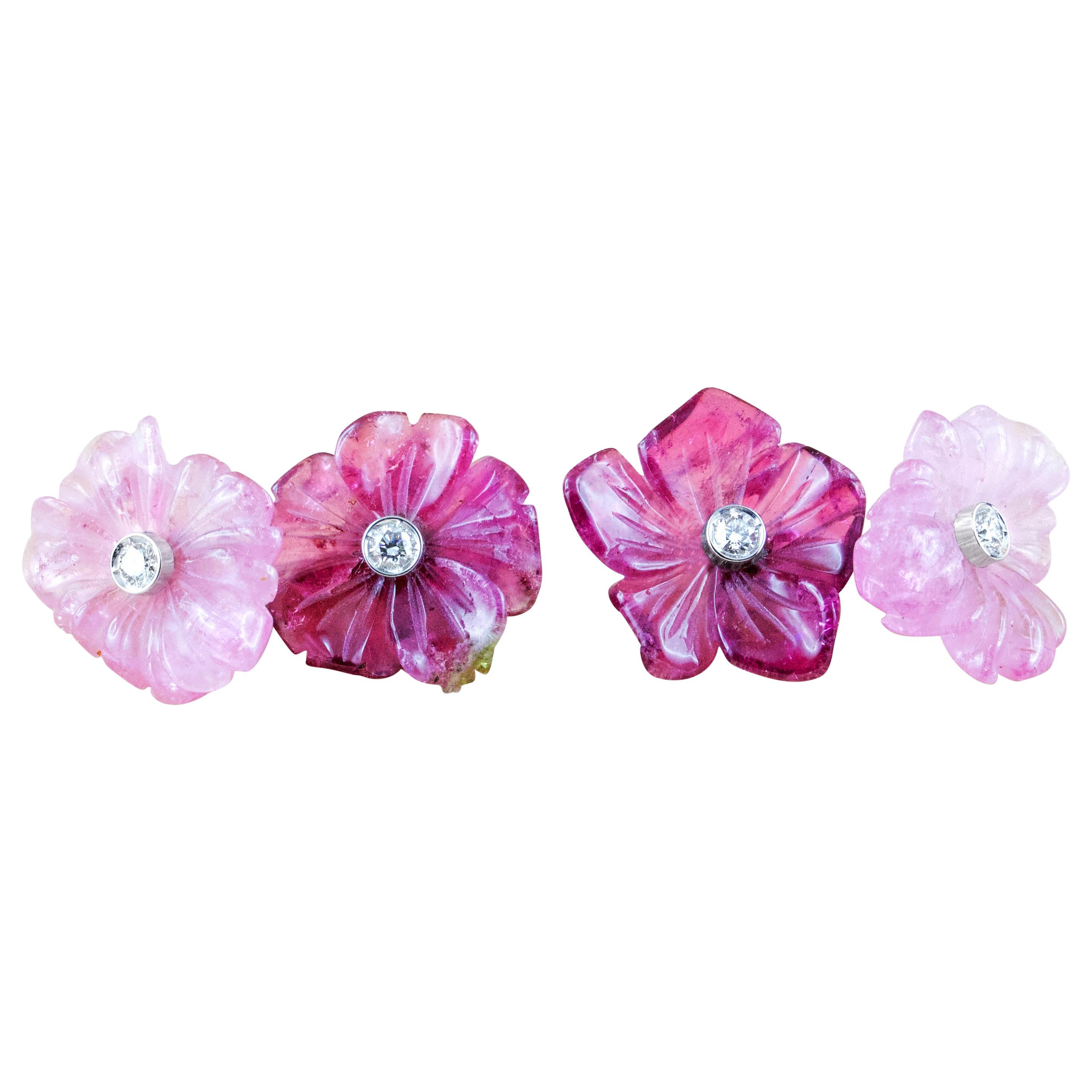 Diamonds Pink Rose Flower Tourmaline 18 Karat White Gold Cufflinks at ...