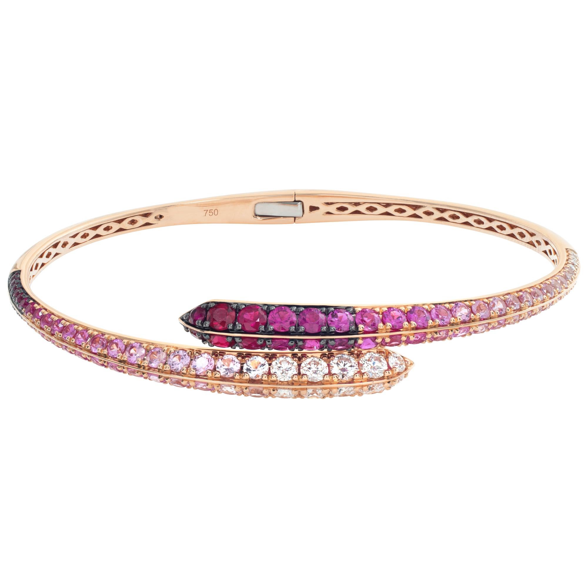 RUCHI Ruby with Brilliant Diamond Rose Gold Open Bangle For Sale at 1stDibs