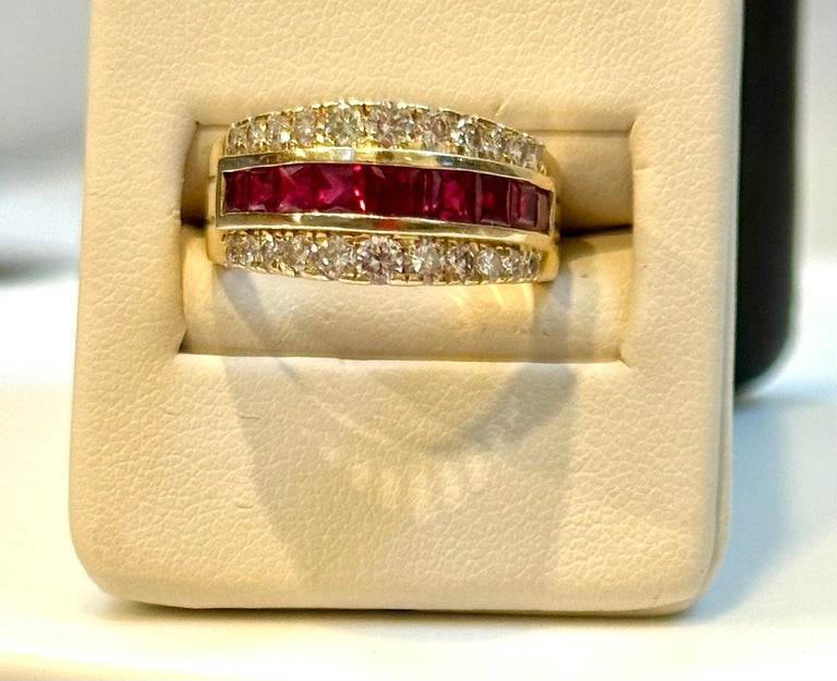 Diamonds and Princess Cut Invisible Set Natural Rubies Ring 14 Karat ...