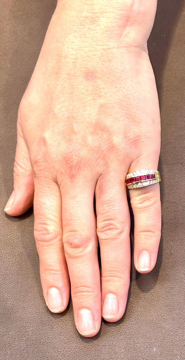 Diamonds and Princess Cut Invisible Set Natural Rubies Ring 14 Karat ...