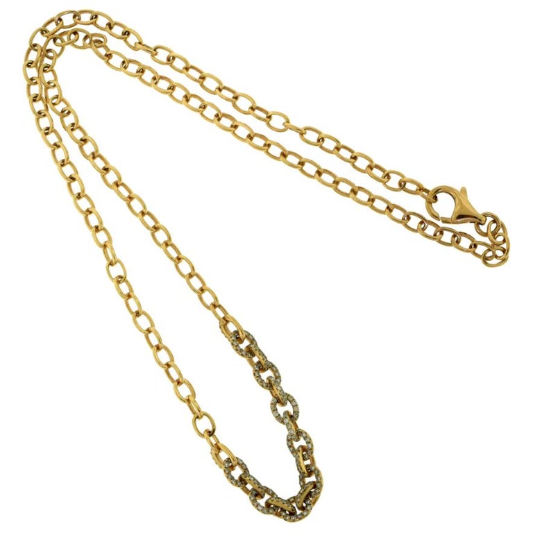 Diamonds Rose Gold Small Chain Link Necklace at 1stDibs