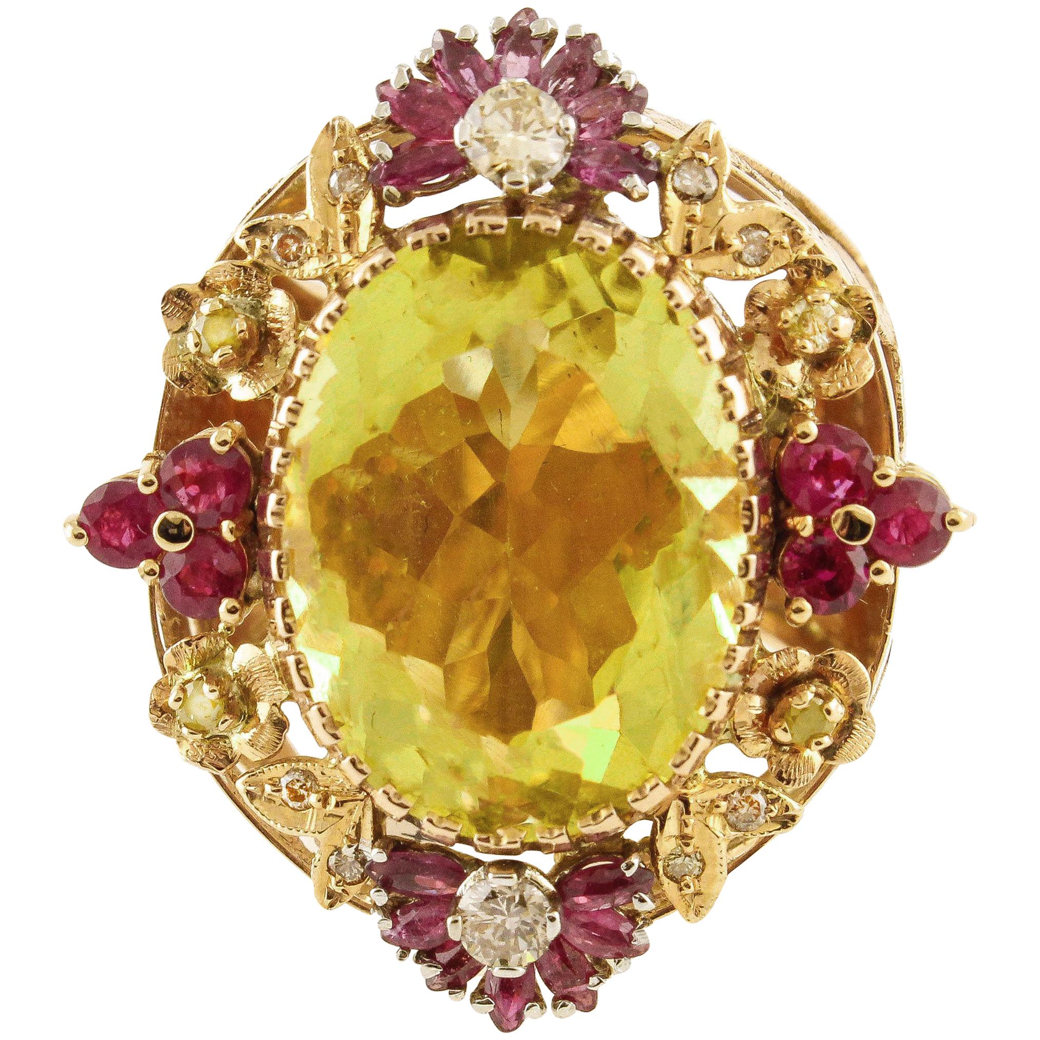 Bold 18 Karat Pink Gold Cocktail Ring with Lemon Citrine Diamonds and ...