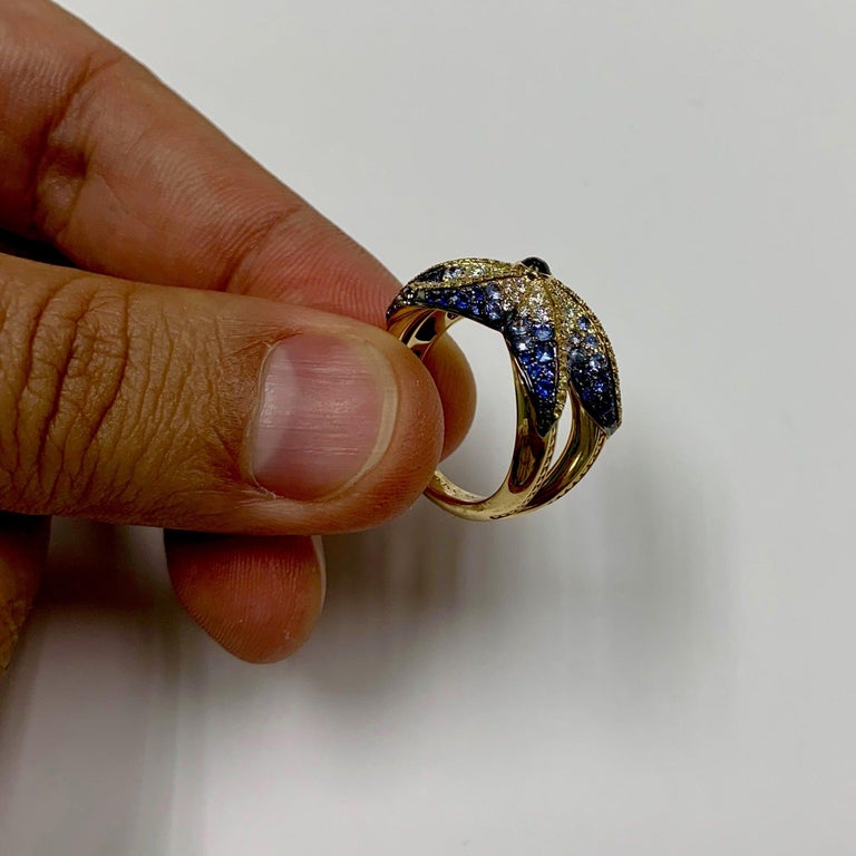 Customizable Diamonds Sapphire 18 Karat Yellow Gold Sea Star Ring For ...
