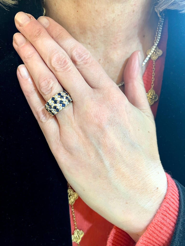 Diamonds Sapphires 18 Carats Yellow Gold Checkerboard Ring For Sale at ...