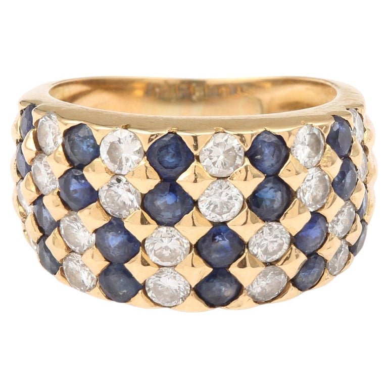 Diamonds Sapphires 18 Carats Yellow Gold Checkerboard Ring For Sale at ...