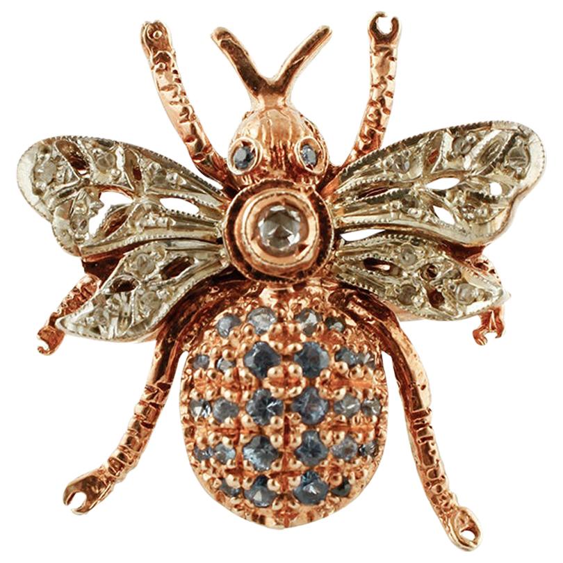 Diamonds, Sapphires, 9 Karat Rose Gold and Silver Vintage Fly Ring at ...