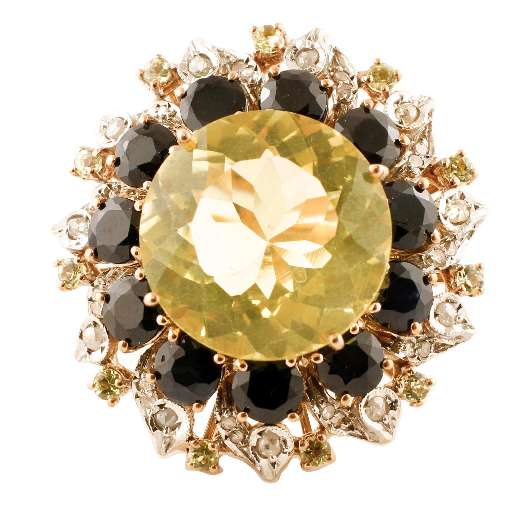 Diamonds, Sapphires, Peridots, Lemon Quartz, 9 Karat Rose Gold and ...