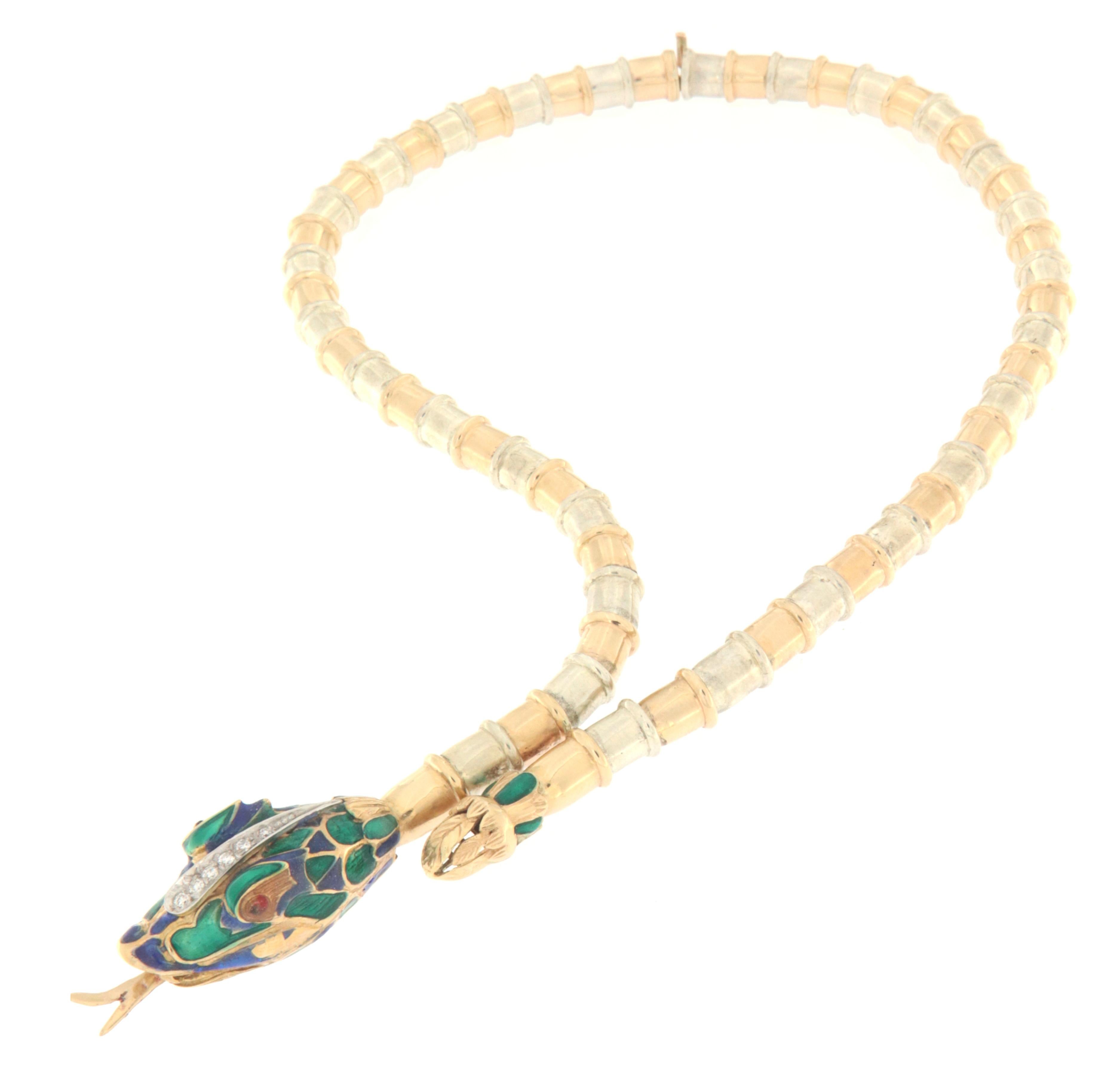 Diamonds Snake 14 Karat Yellow Gold Choker Necklace For Sale at 1stDibs