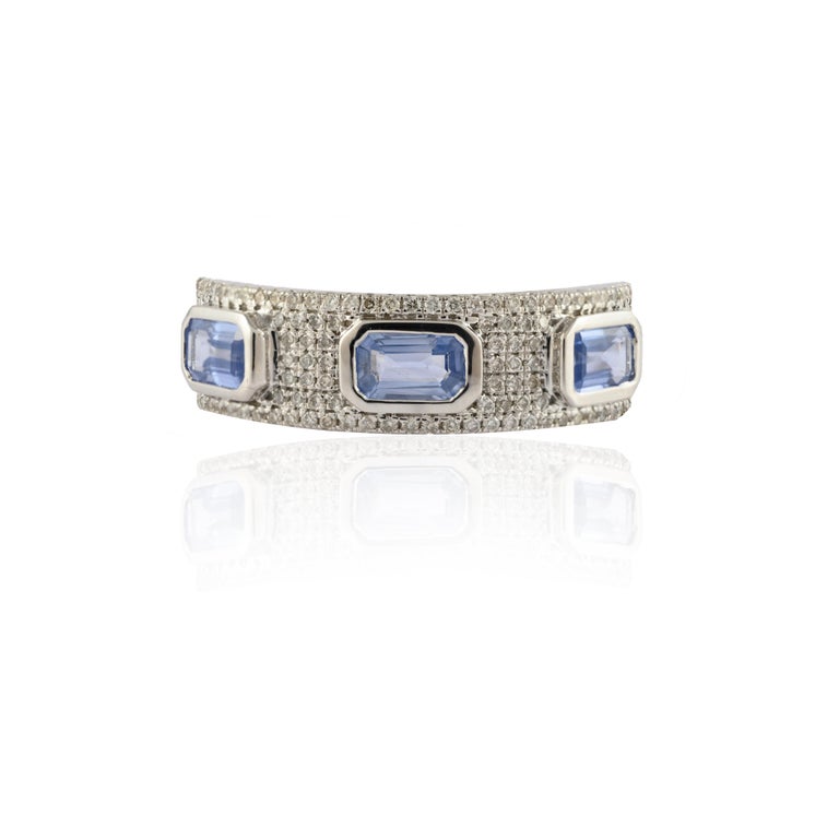 Customizable Diamonds Three Stone Blue Sapphire Engagement Ring in 14k ...
