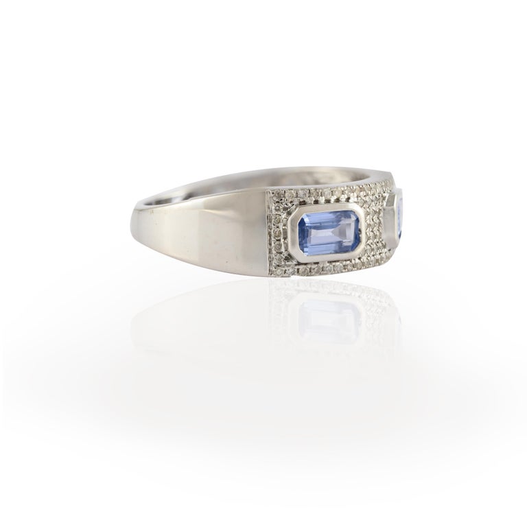 Customizable Diamonds Three Stone Blue Sapphire Engagement Ring in 14k ...