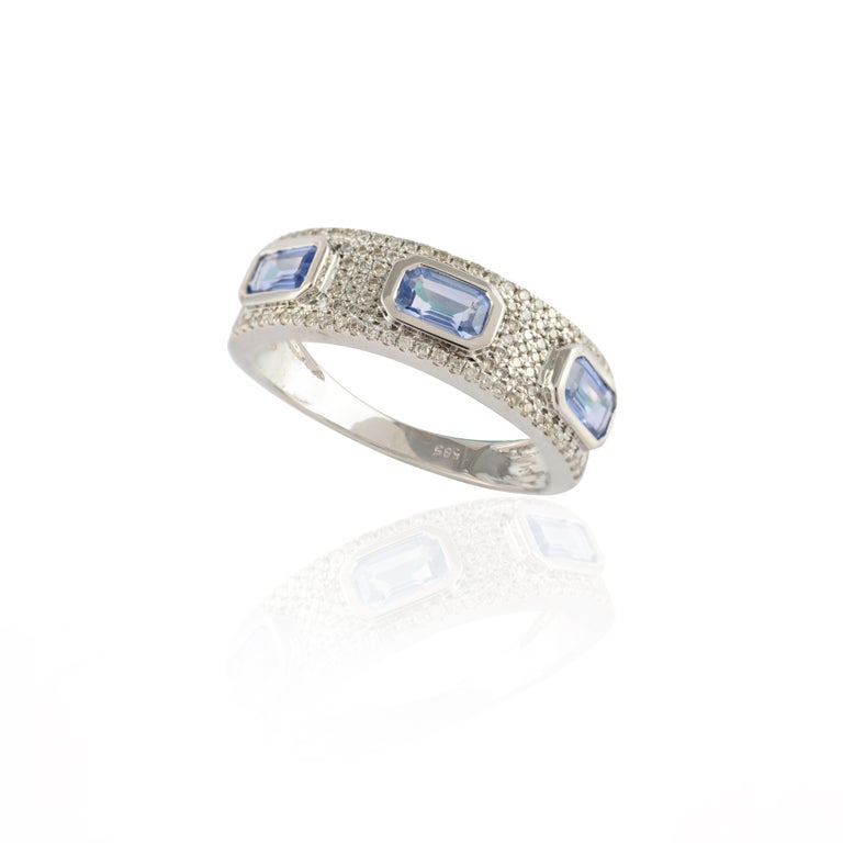 Customizable Diamonds Three Stone Blue Sapphire Engagement Ring in 14k ...