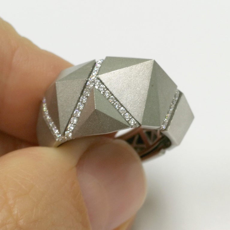 Customizable Diamonds White 18 Karat Matte Gold Geometry Small Ring For ...