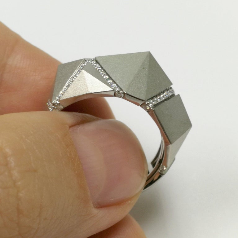 Customizable Diamonds White 18 Karat Matte Gold Geometry Small Ring For ...