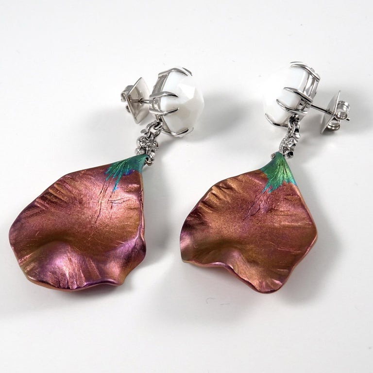 Diamonds White Opal 18 Karat White Gold Titanium Drop Earrings For Sale ...