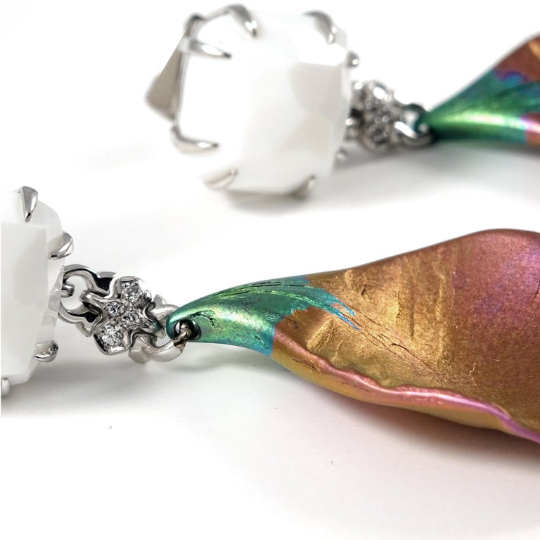 Diamonds White Opal 18 Karat White Gold Titanium Drop Earrings For Sale ...