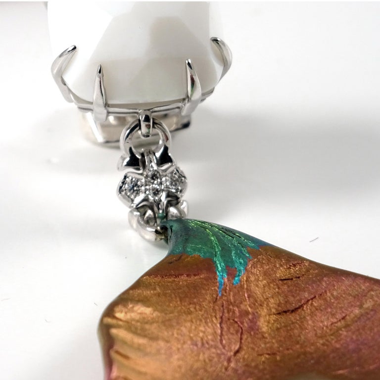Diamonds White Opal 18 Karat White Gold Titanium Drop Earrings For Sale ...