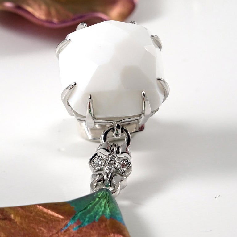 Diamonds White Opal 18 Karat White Gold Titanium Drop Earrings For Sale ...