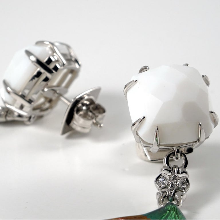 Diamonds White Opal 18 Karat White Gold Titanium Drop Earrings For Sale ...