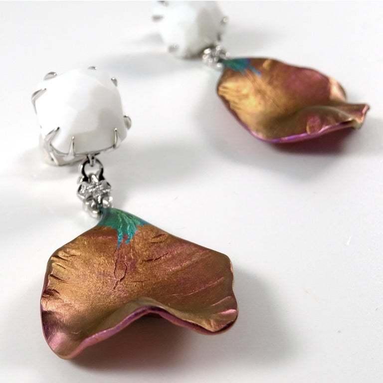 Diamonds White Opal 18 Karat White Gold Titanium Drop Earrings For Sale ...