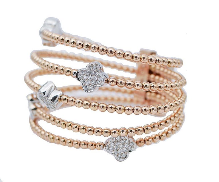 Diamonds, 18 Karat Rose and White Gold Modern Bracelet For Sale at 1stDibs
