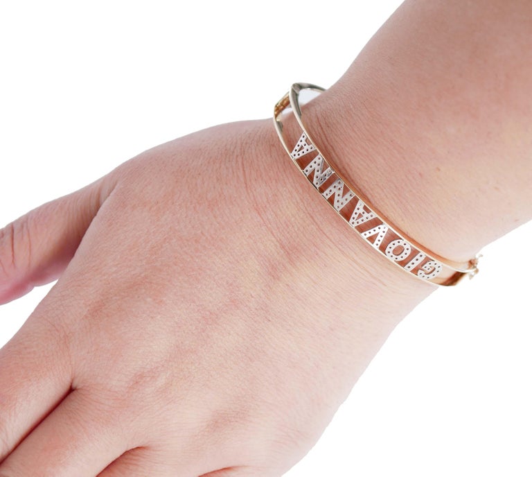 Diamonds, 18 Karat White and Rose Gold Personalized Name Bracelet For ...