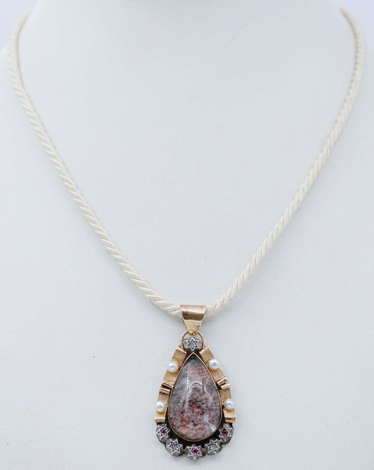 Diamonds,Rubies,Musk Quartz,Pearls,Rose Gold and Silver Pendant ...