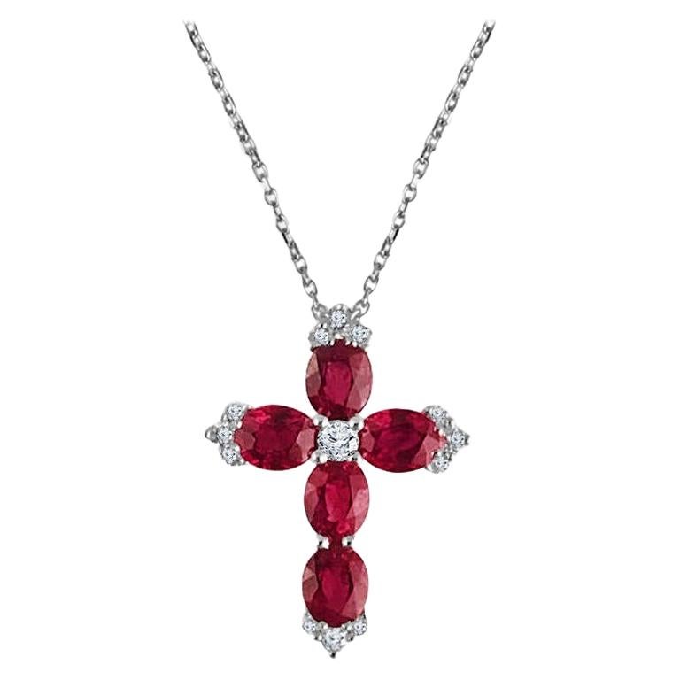 DiamondTown 1.52 Carat Ruby Cross Pendant with 0.30 Carats Diamond in ...