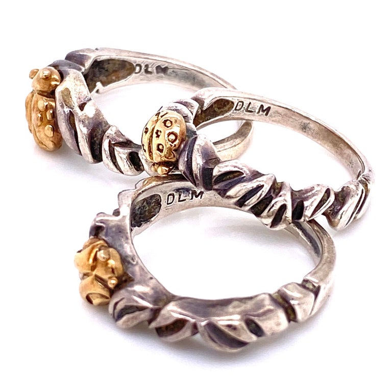 Dian Malouf Designer Gold and Sterling Triple Ladybug Rings Estate Fine ...