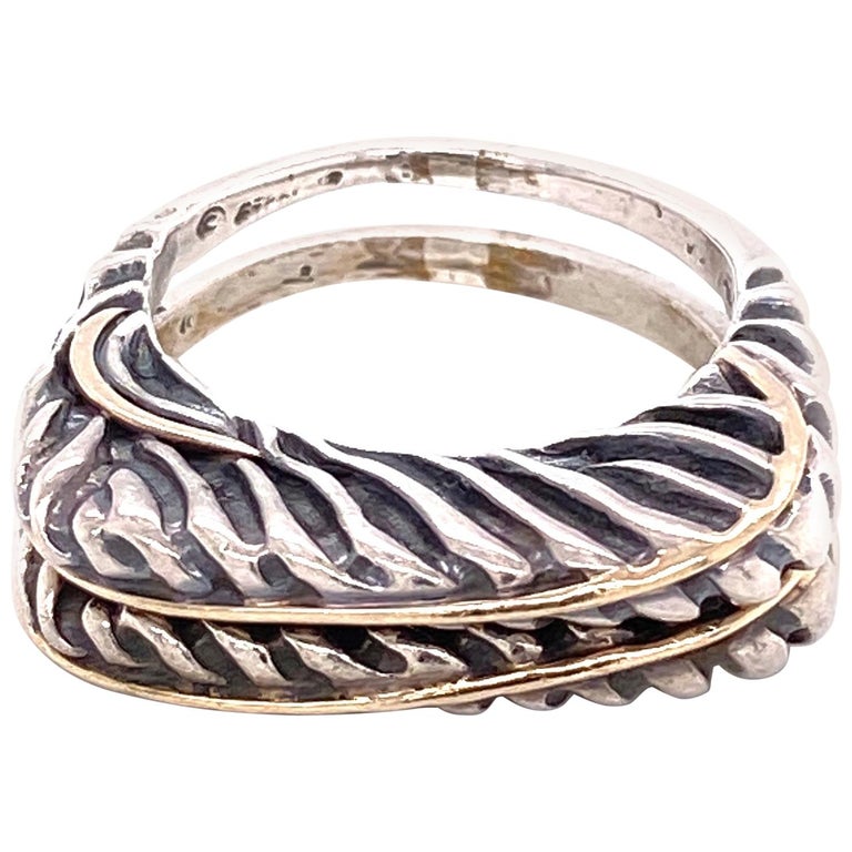 Dian Malouf Designer Gold Sterling Silver Double Band Ring Estate Fine ...