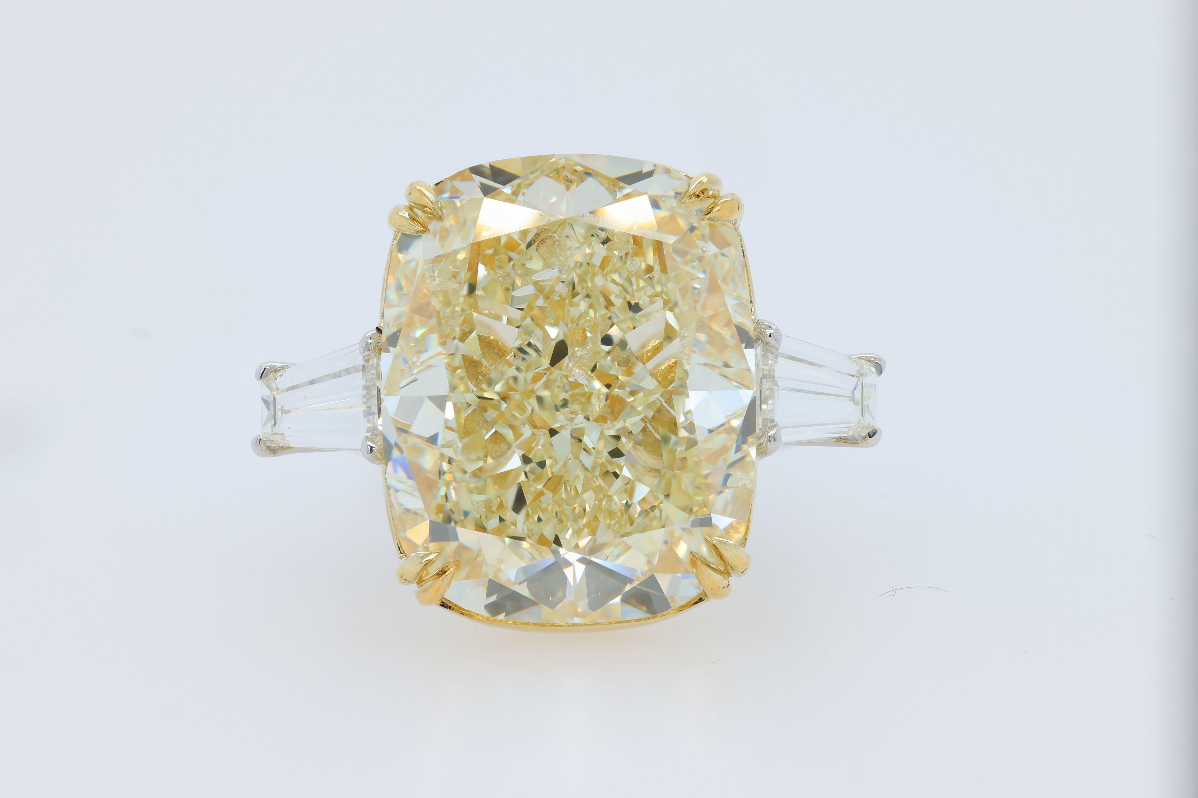 Diana M. GIA FLYellow Diamond 25.88ct Cushion With 2 GIA Trapezoid ...