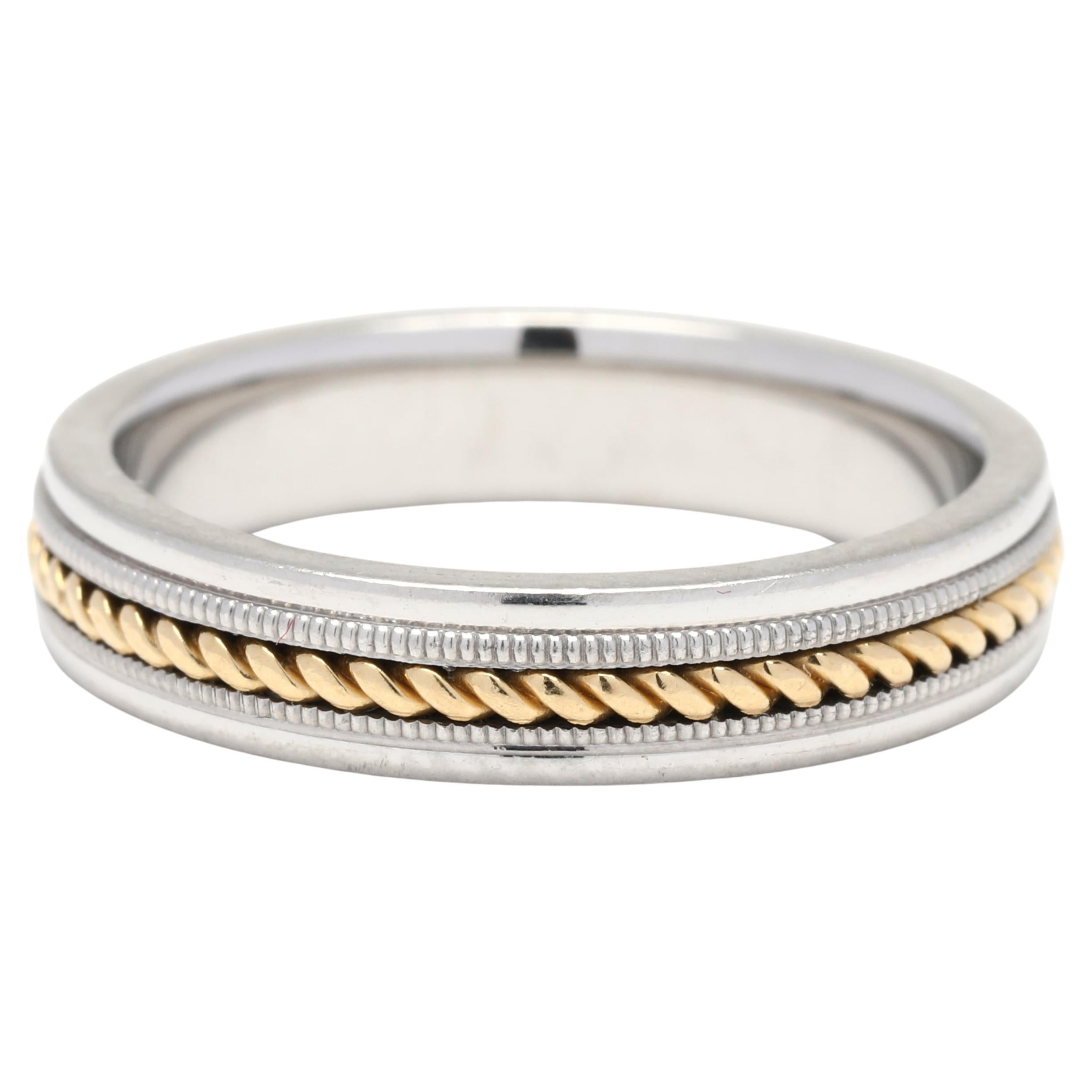 Diana Rope Milgrain Wedding Band, Platinum 18k Yellow Gold, Ring Rope