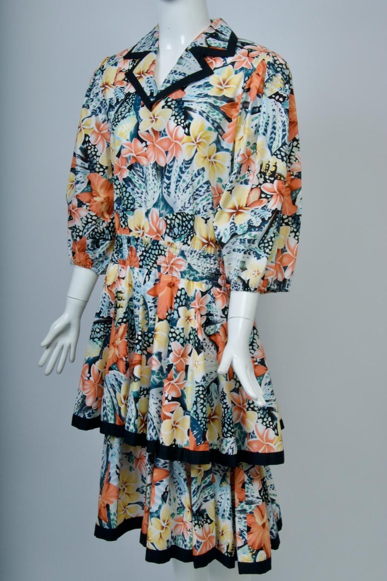 Diane Freis Floral Print Cotton Dress For Sale at 1stDibs