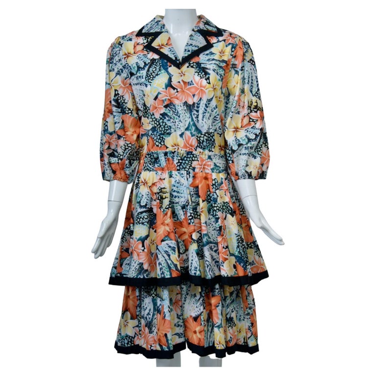 Diane Freis Floral Print Cotton Dress For Sale at 1stDibs