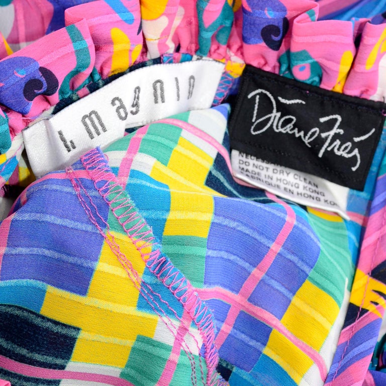 Diane Freis Pink Purple Abstract Print Georgette Colorful Ruffled Dress ...