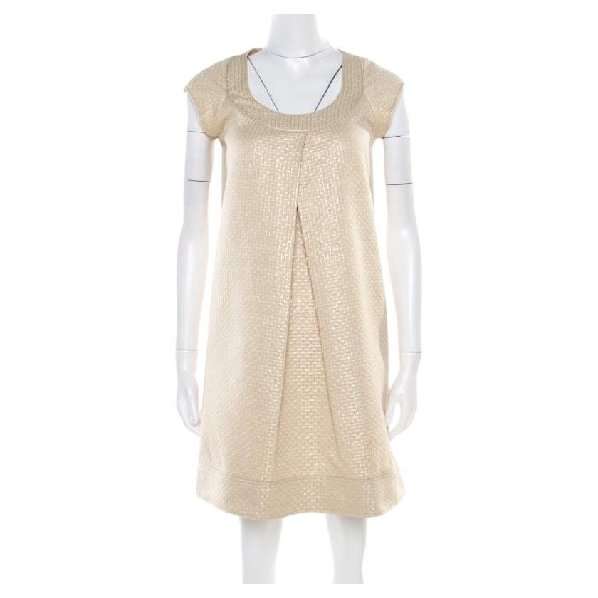 Diane Von Furstenberg Gold Jacquard Inverted Pleat Detail Ayuka Dress S ...