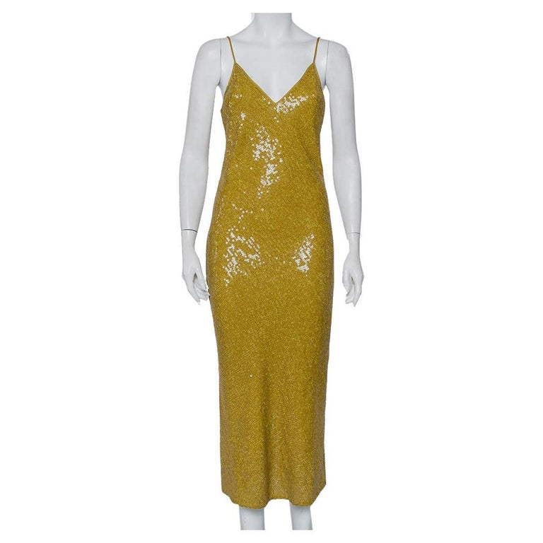 Diane Von Furstenberg Mustard Yellow Sequin Embellished Silk Havita ...