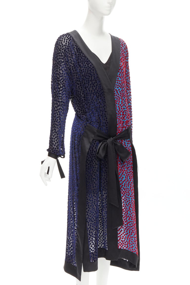 DIANE VON FURSTENBERG red blue velvet polka dot robe black slip mini ...