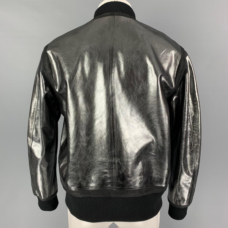 DIESEL Size L Gunmetal Black Coated Leather Zip Up Jacket For Sale at ...