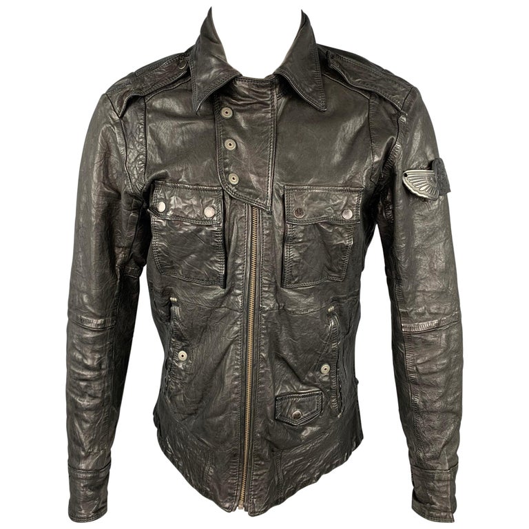 DIESEL Size M Black Wrinkled Leather Zip Up Jacket at 1stDibs