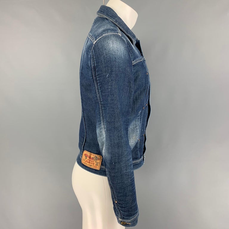 DIESEL Size M Indigo Wash Cotton Blend Trucker Jacket For Sale at 1stDibs