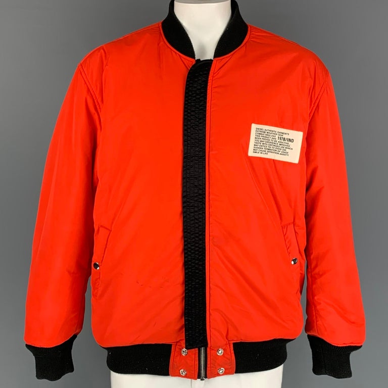 DIESEL Size XL Black White Patches Nylon Reversible Jacket at 1stDibs