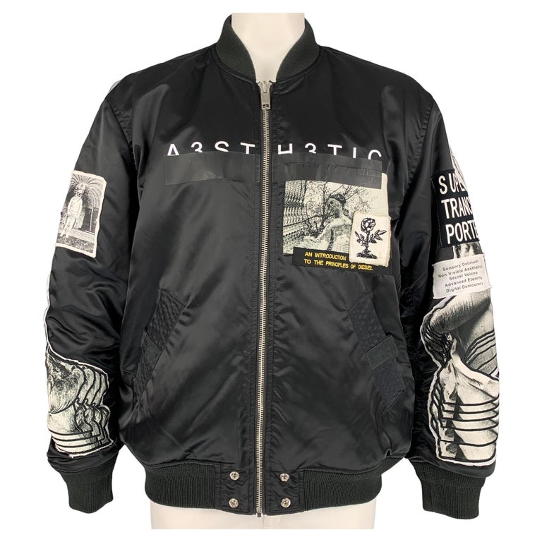DIESEL Size XL Black White Patches Nylon Reversible Jacket at 1stDibs