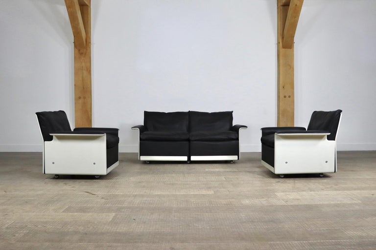 Dieter Rams 620 Sofa and Lounge Chairs in Black Leather for Vitsoe ...