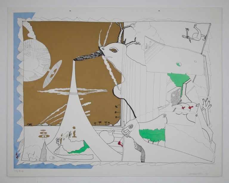 Dieter Roth - "Birdscape", unframed abstract print, collage, signed by ...