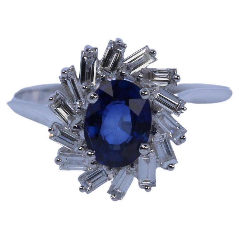 Diffusion Blue Sapphire and Diamond Ring in 18 Karat Gold For Sale at ...