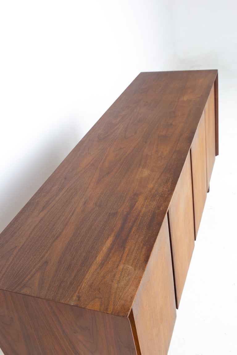 Dillingham Mid Century Walnut and Cane Sideboard Credenza Buffet and ...