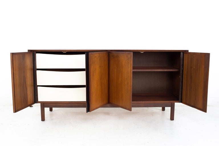 Dillingham Mid Century Walnut and Cane Sideboard Credenza Buffet and ...