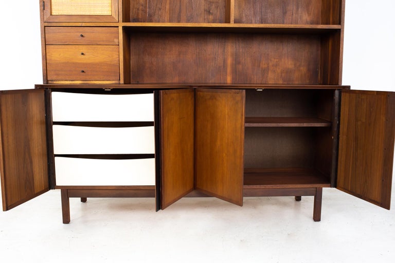 Dillingham Mid Century Walnut and Cane Sideboard Credenza Buffet and ...